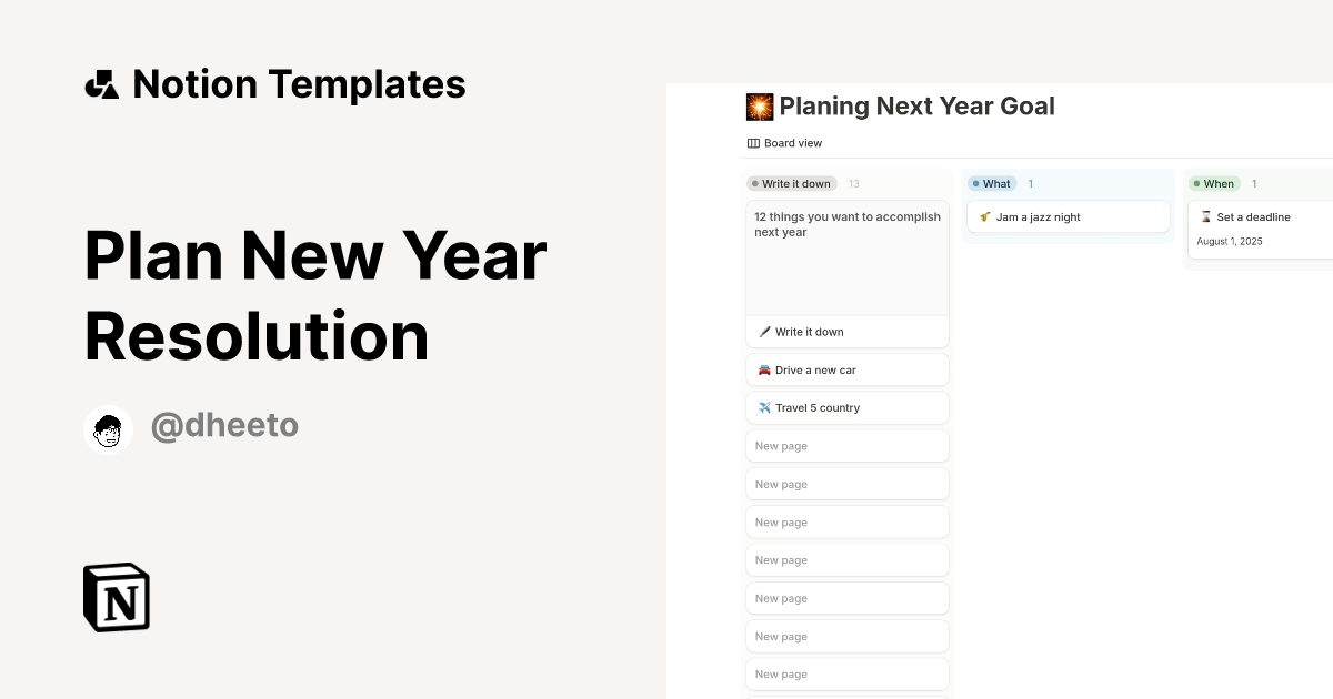 Plan New Year Resolution Template by dheeto | Notion Marketplace