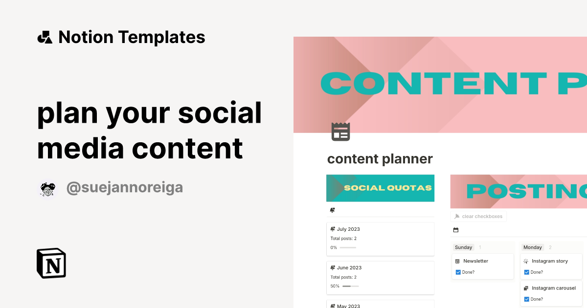 plan your social media content Template by Sue-Jan Noreiga | Notion ...