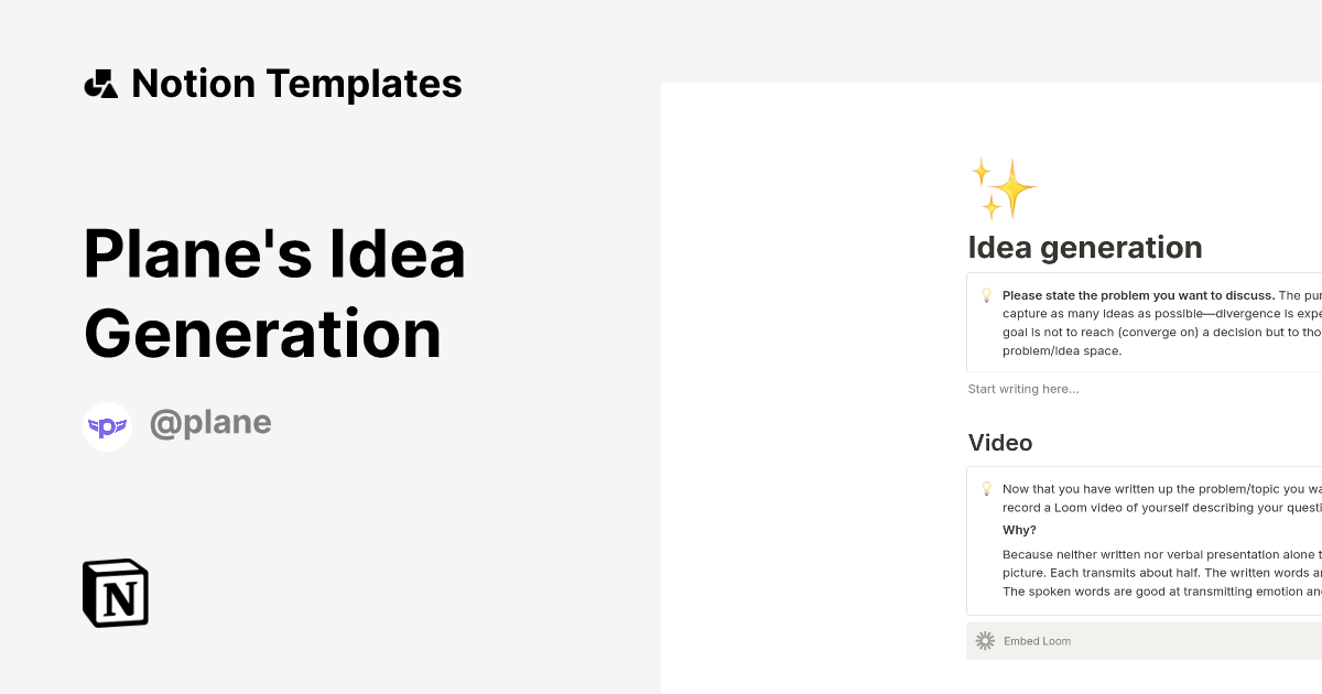 Plane's Idea Generation Template by Plane | Notion Marketplace
