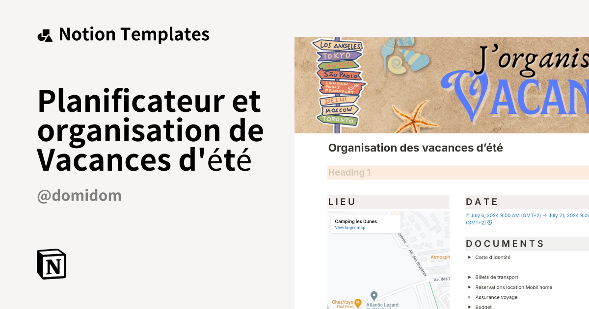 Planificateur et organisation de Vacances d'été Template by DomiDom ...