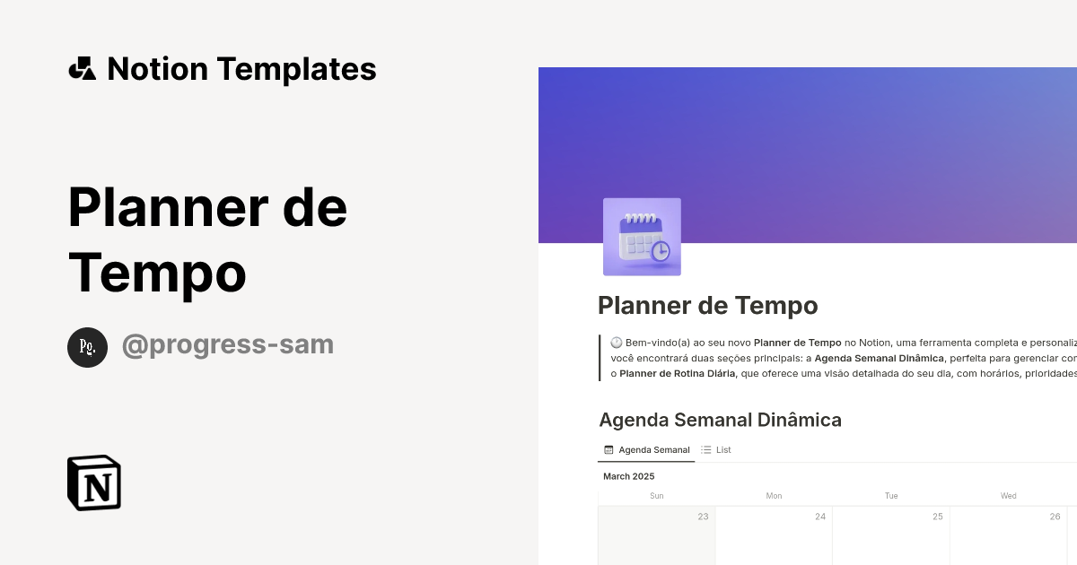 Planner de Tempo Template by Progress. | Notion Marketplace