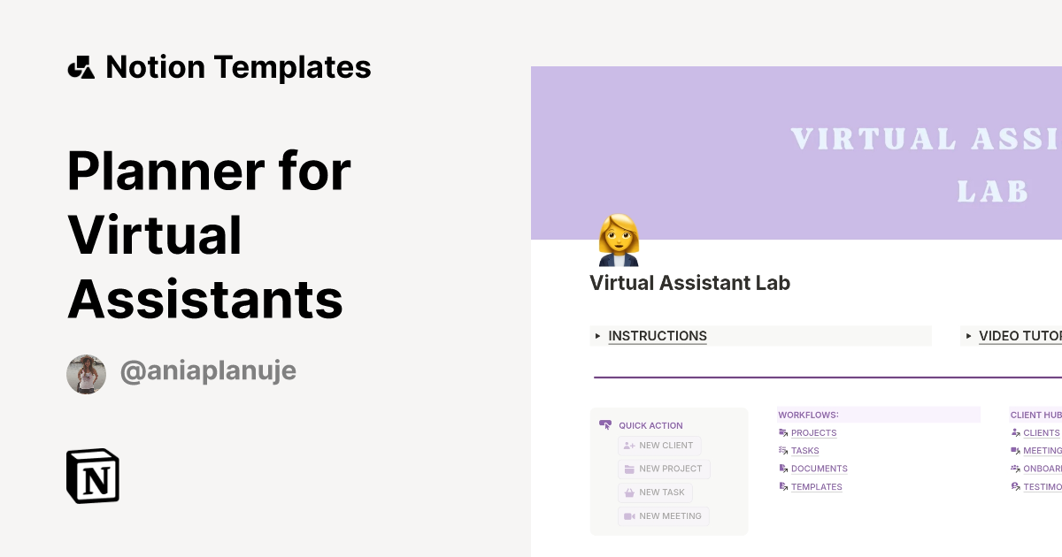 Planner for Virtual Assistants Template | Notion Marketplace
