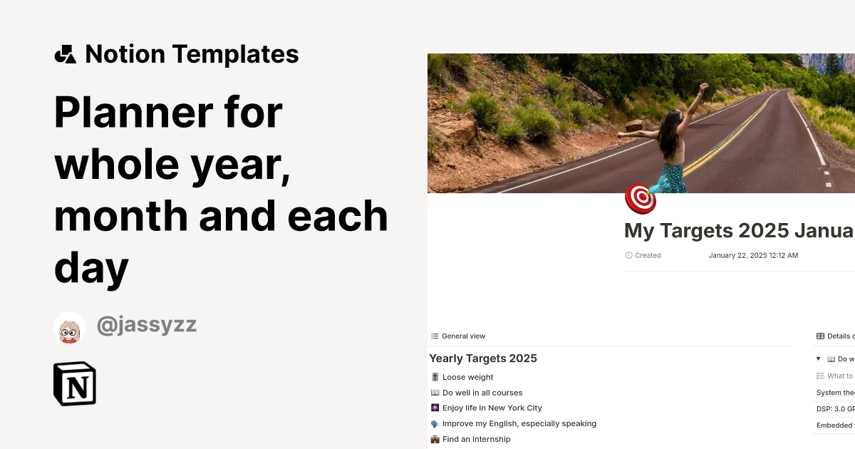 Planner for whole year, month and each day Template by Jassy | Notion ...
