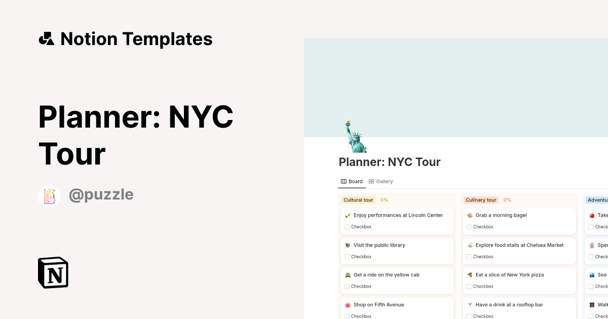 Planner: NYC Tour Template | Notion Marketplace