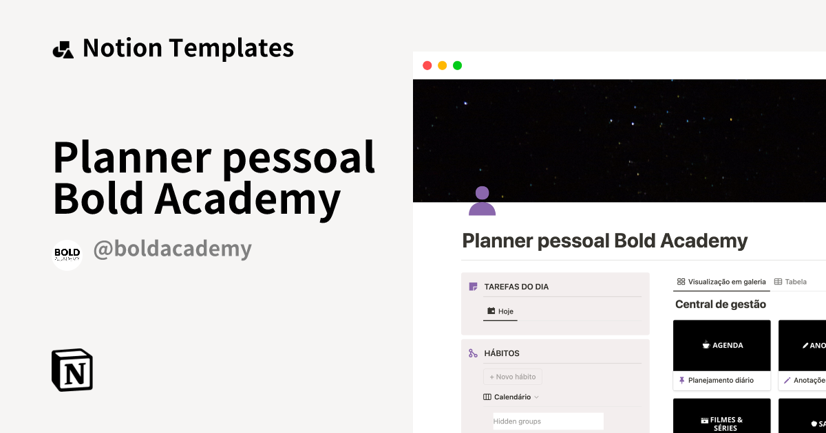 Planner pessoal Bold Academy Template | Notion Marketplace