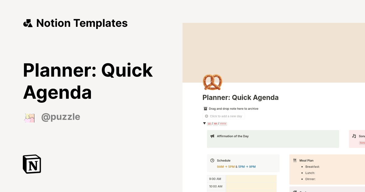 Planner: Quick Agenda Template by Puzzle | Notion Marketplace