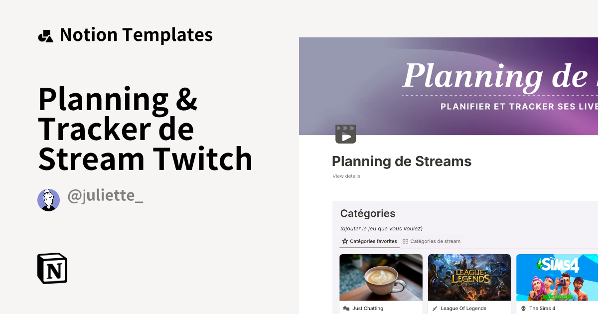Planning & Tracker de Stream Twitch Template by Juliette | Notion ...