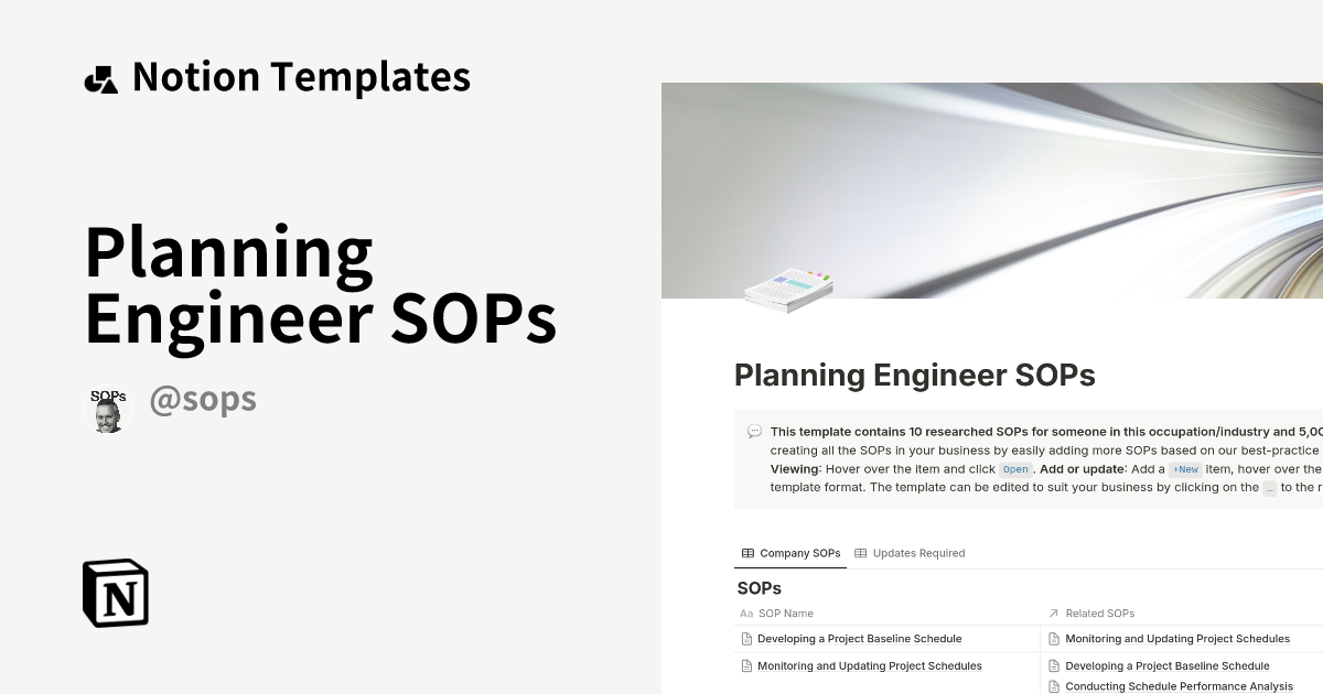 Planning Engineer SOPs Template | Notion Marketplace