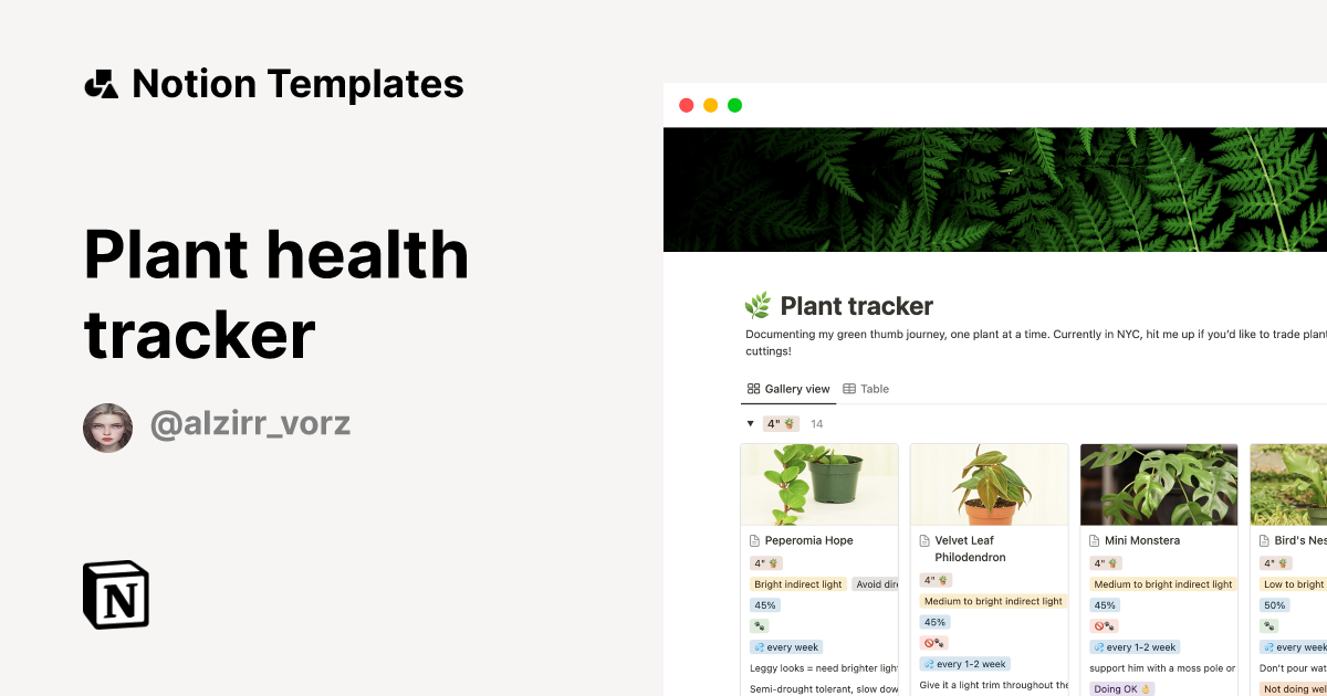 Plant health tracker Template | Notion Marketplace