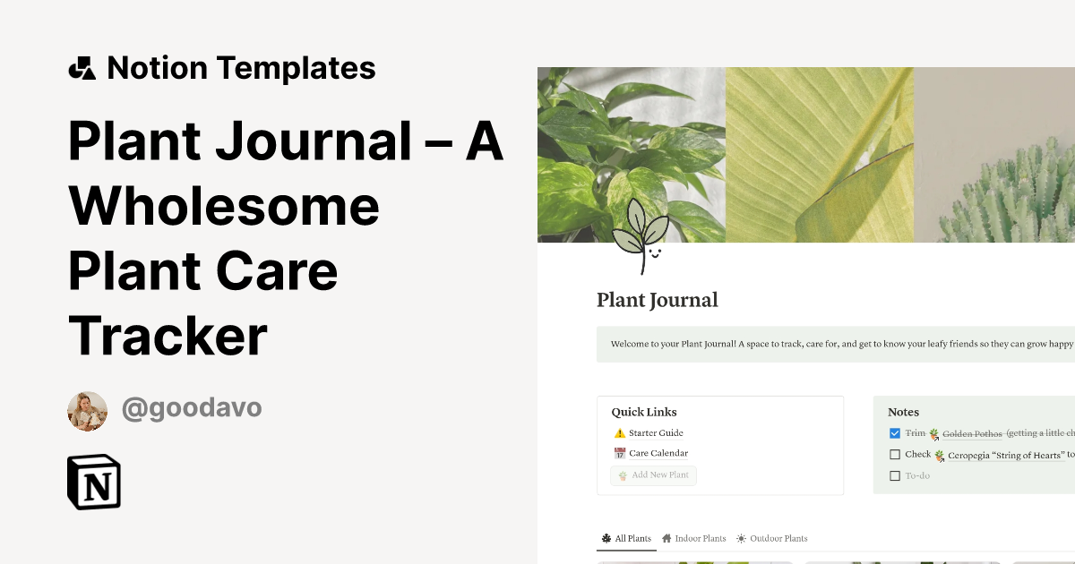 Plant Journal – A Wholesome Plant Care Tracker Template by Good Avo 🥑 ...