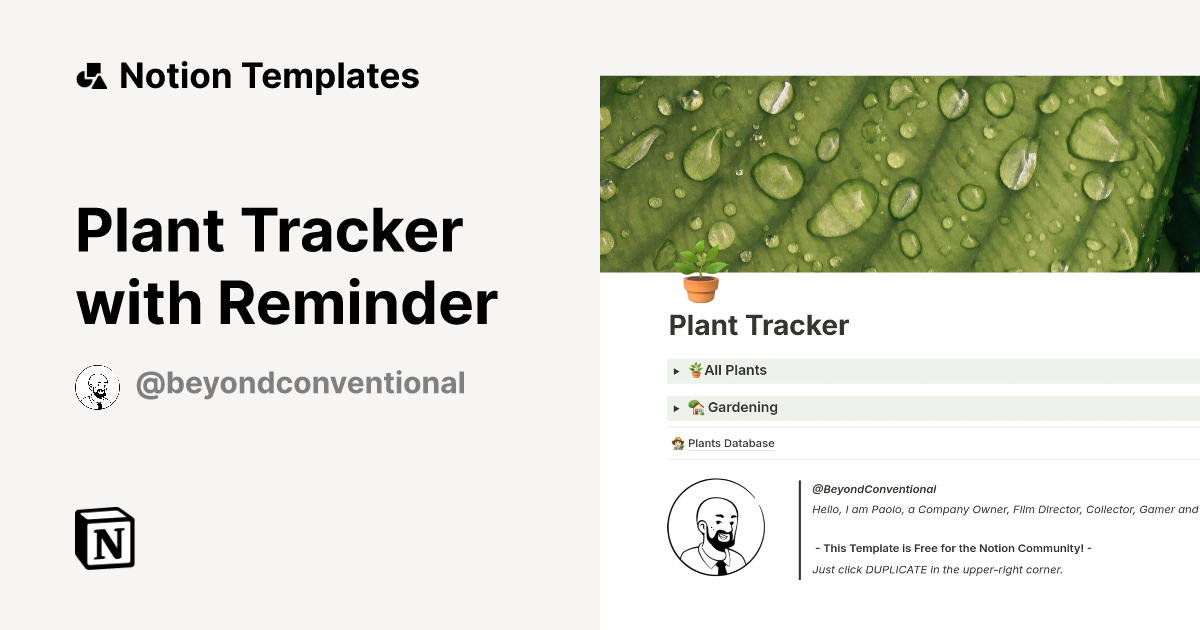 Plant Tracker with Reminder Template | Notion Marketplace