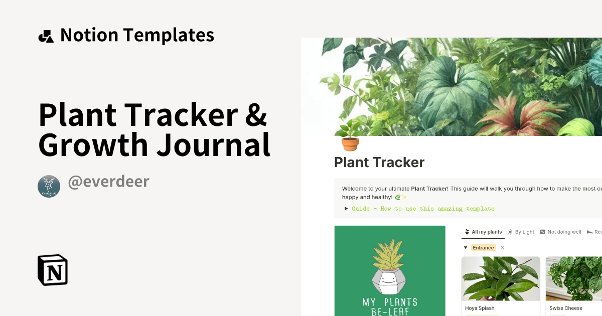 Plant Tracker & Growth Journal Template by Everdeer Studio | Notion ...
