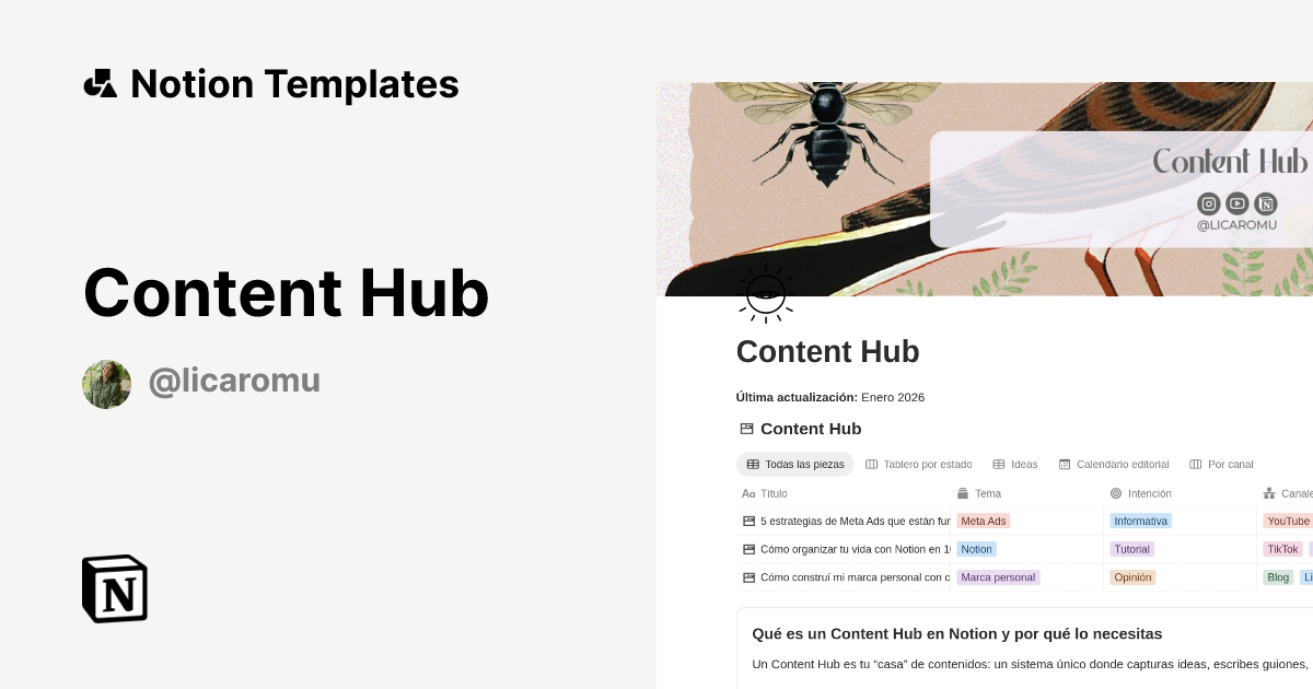 Content Hub Template by Licaromu | Notion Marketplace