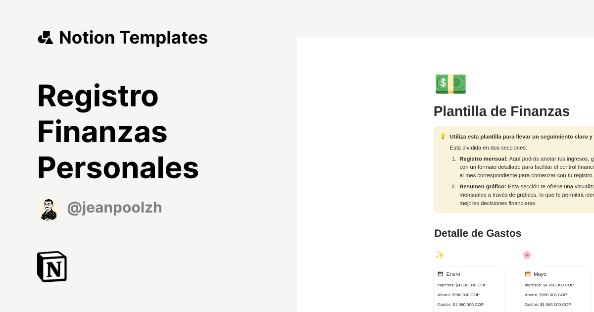 Registro Finanzas Personales Template | Notion Marketplace
