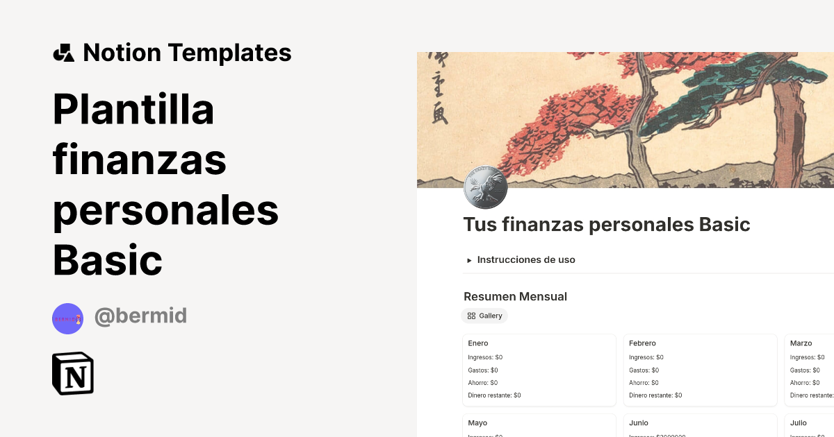 Plantilla finanzas personales Basic Template by Bermid | Notion Marketplace