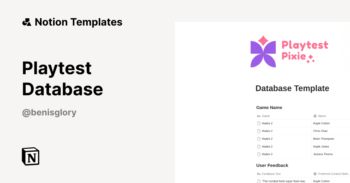 Playtest Database Template by BenIsGlory | Notion Marketplace