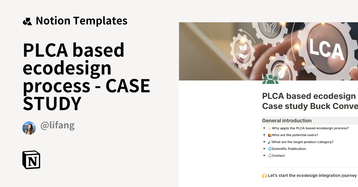 PLCA based ecodesign process - CASE STUDY Template | Notion Marketplace