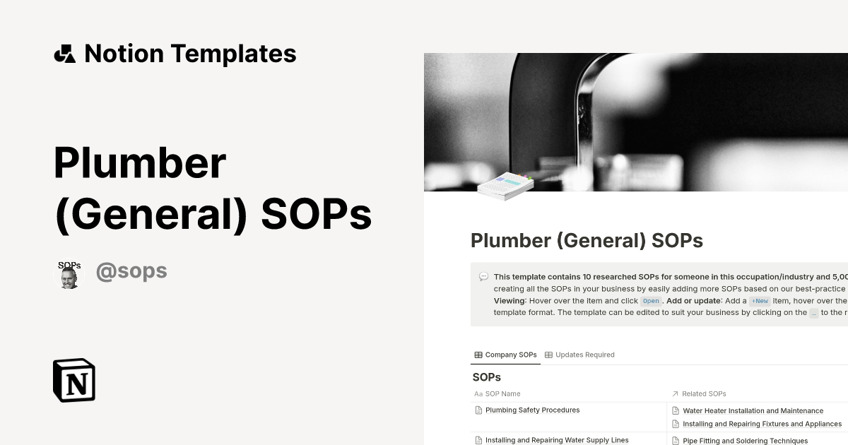 Plumber (General) SOPs Template by SOPs | Notion Marketplace