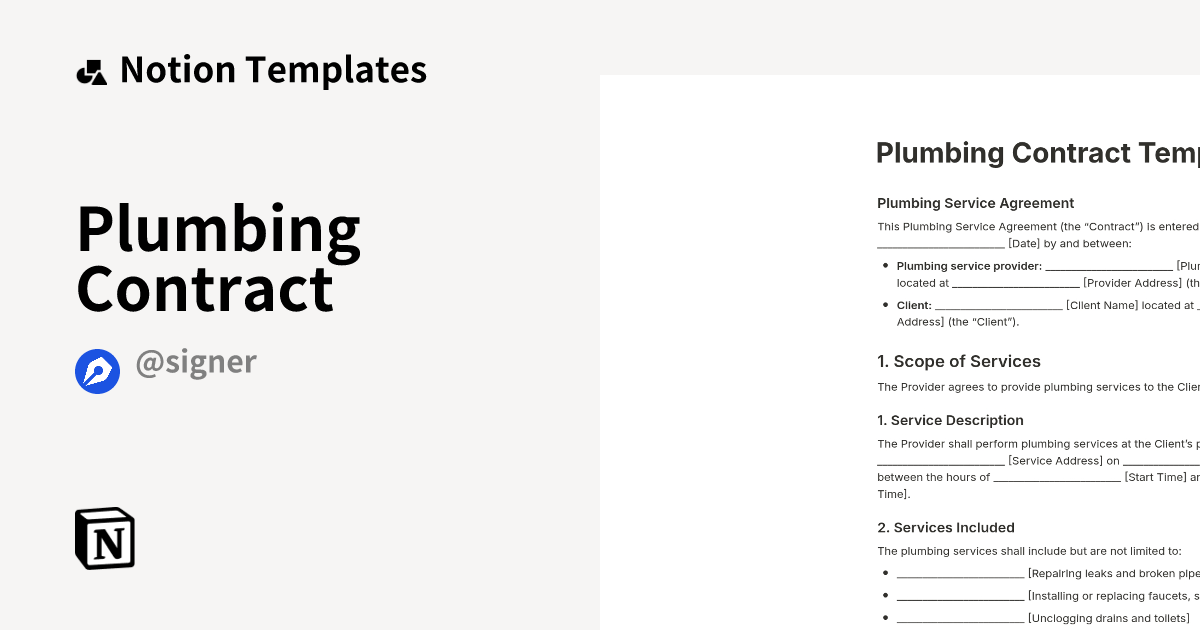 Plumbing Contract Template | Notion Marketplace