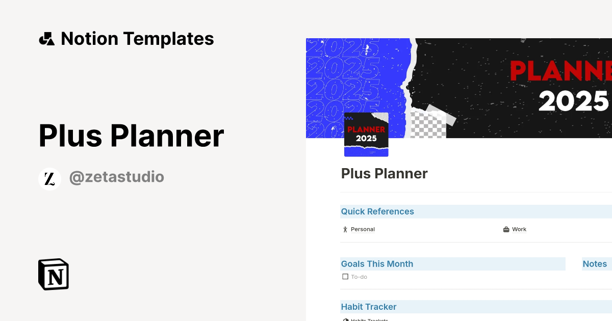 Plus Planner Template by Zeta Studio | Notion Marketplace