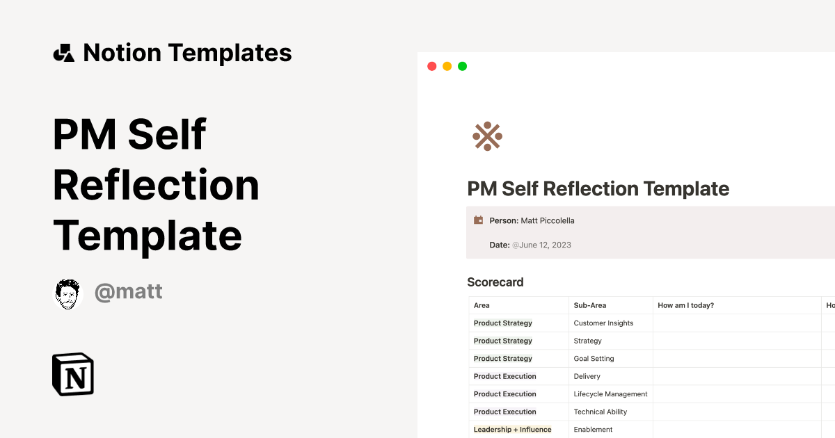 PM Self Reflection Template Template | Notion Marketplace