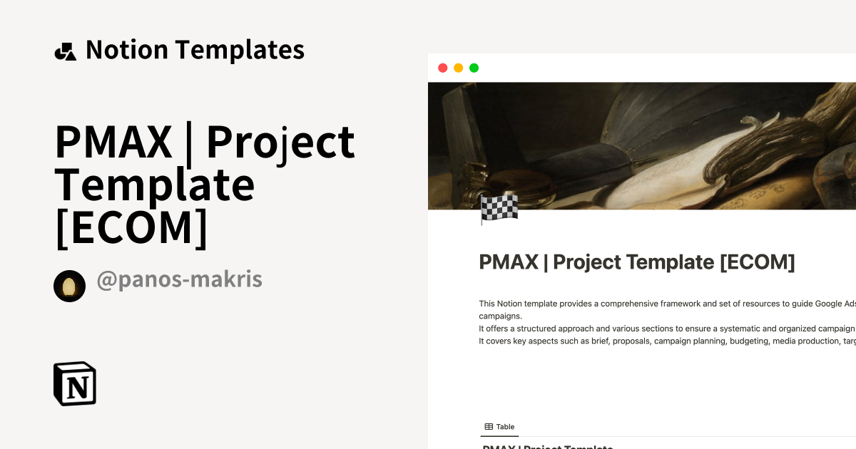 PMAX | Project Template [ECOM] Template | Notion Marketplace