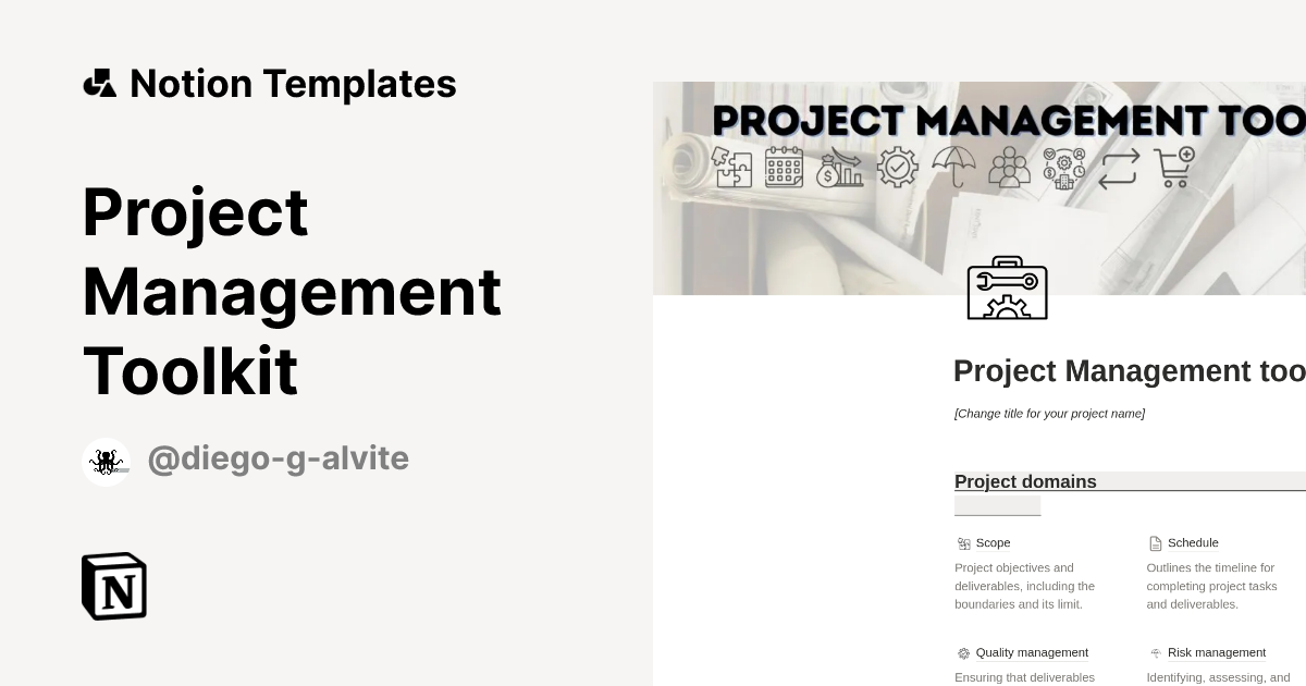 Project Management Toolkit Template by Diego G. Alvite | Notion Marketplace