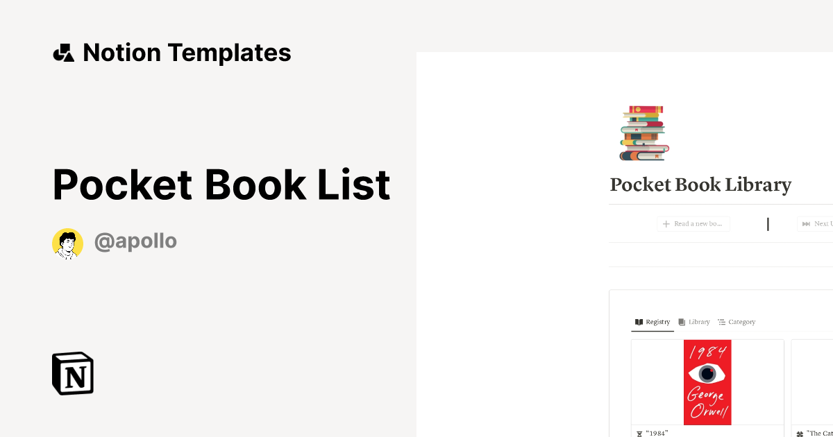 Pocket Book List Template by Apollo | Notion Marketplace