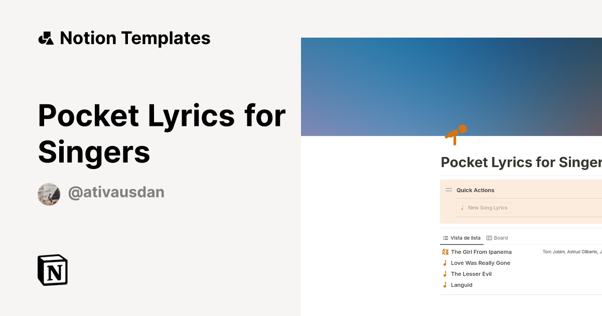 Pocket Lyrics for Singers Template by Ativaus Dan | Notion Marketplace