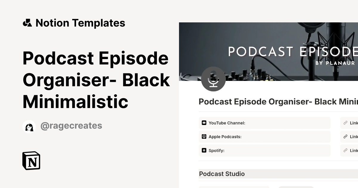 Podcast Episode Organiser- Black Minimalistic Template by RageCreates ...