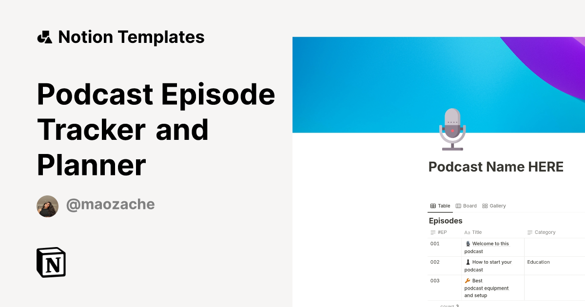 Podcast Episode Tracker and Planner Template | Notion Marketplace