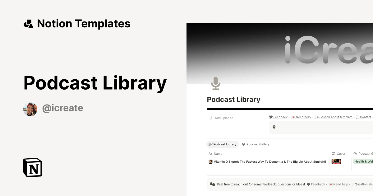 Podcast Library Template | Notion Marketplace