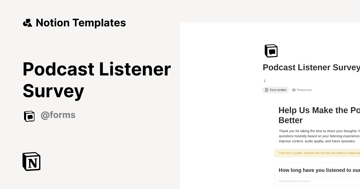 Podcast Listener Survey Template | Notion Marketplace
