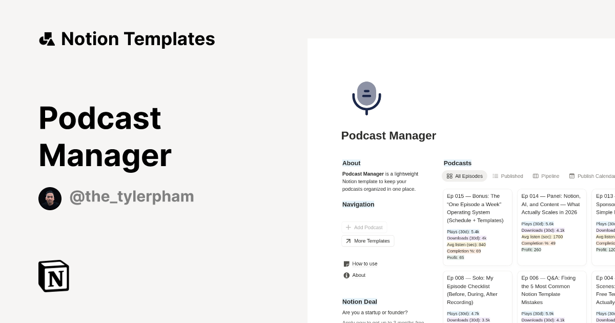 Podcast Manager Template | Notion Marketplace