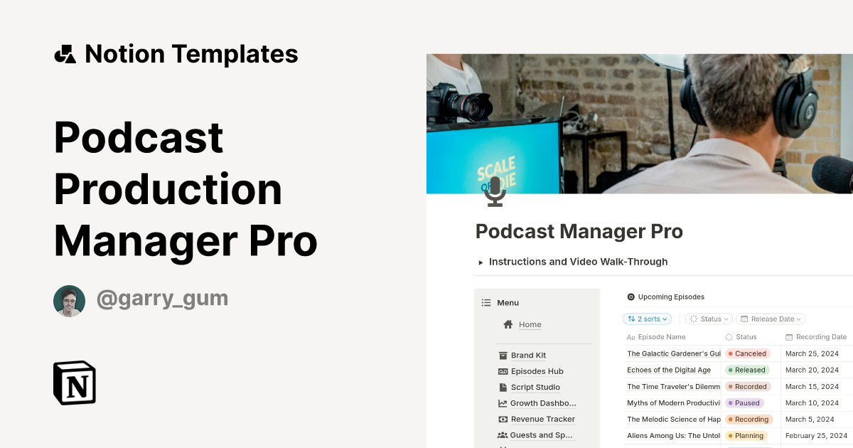 Podcast Production Manager Pro Template | Notion Marketplace