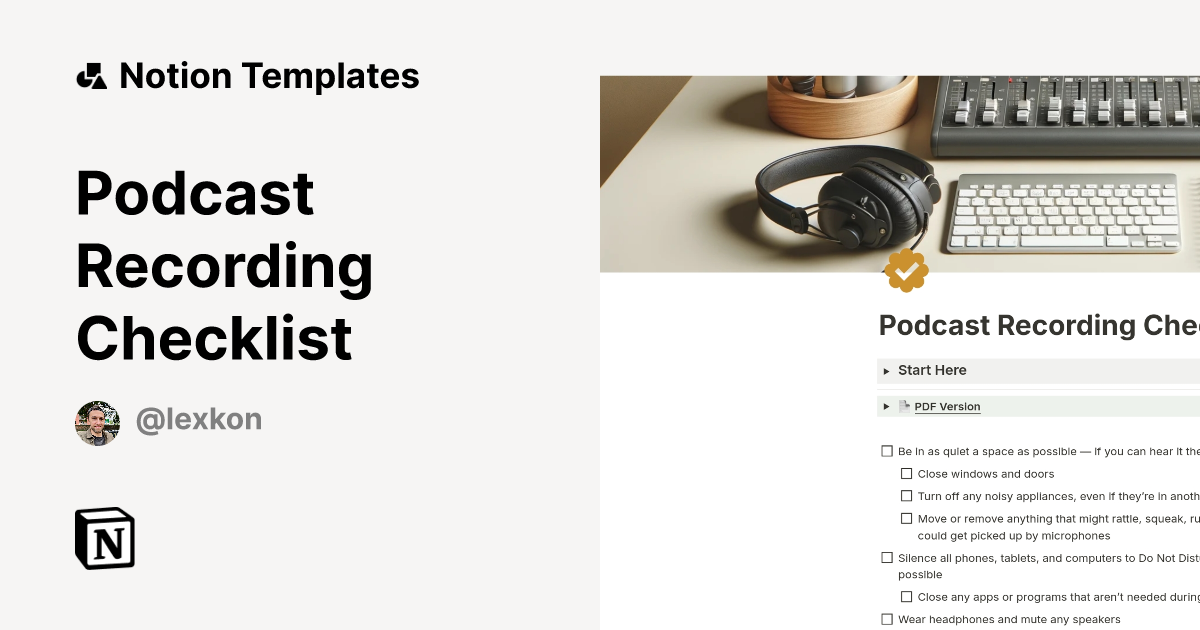 Podcast Recording Checklist Template by Alex Kontis | Notion Marketplace