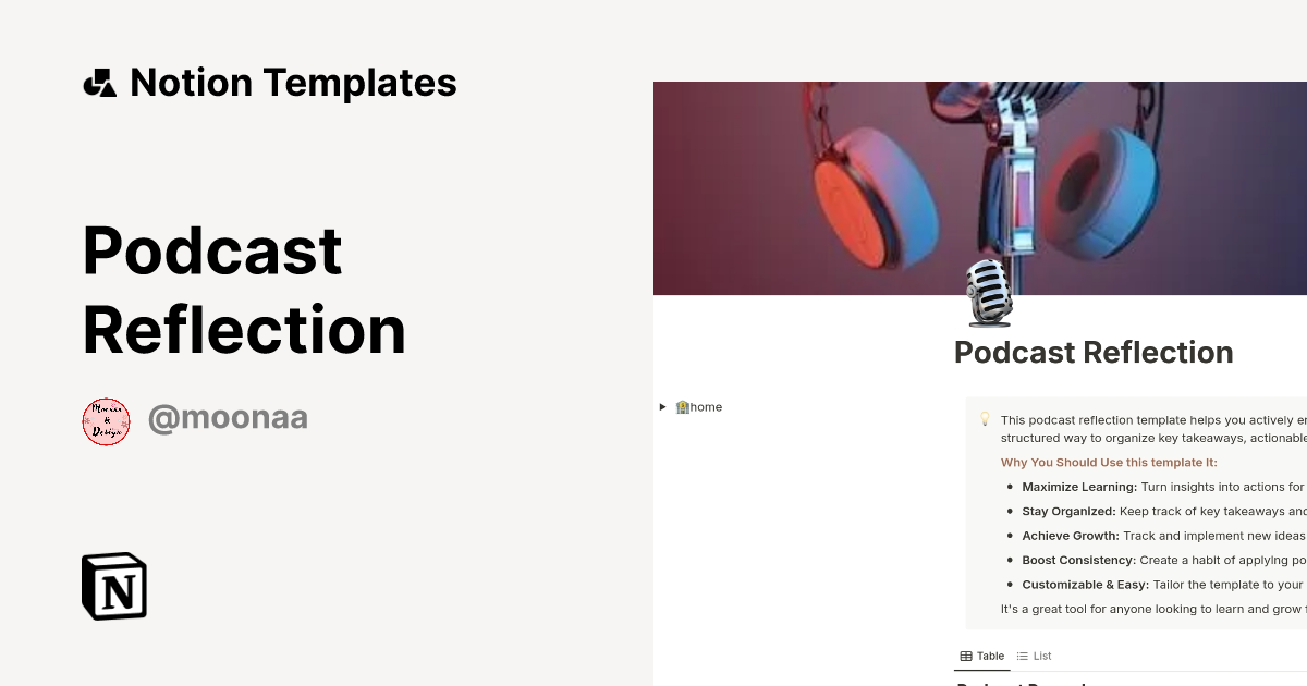 Podcast Reflection Template | Notion Marketplace