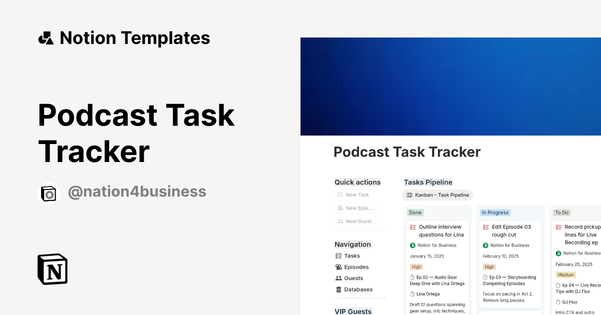 Podcast Task Tracker Template | Notion Marketplace
