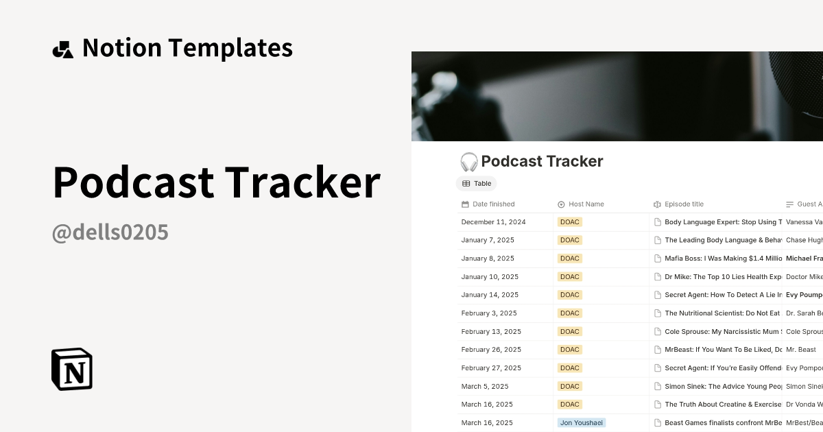 Podcast Tracker Template | Notion Marketplace