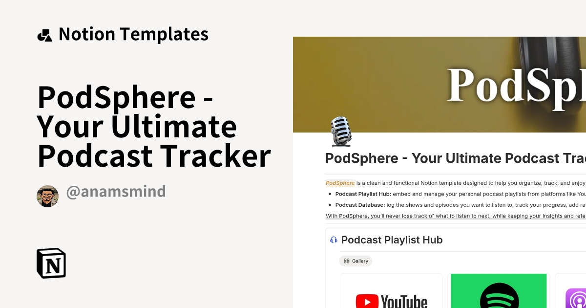 PodSphere - Your Ultimate Podcast Tracker Template | Notion Marketplace