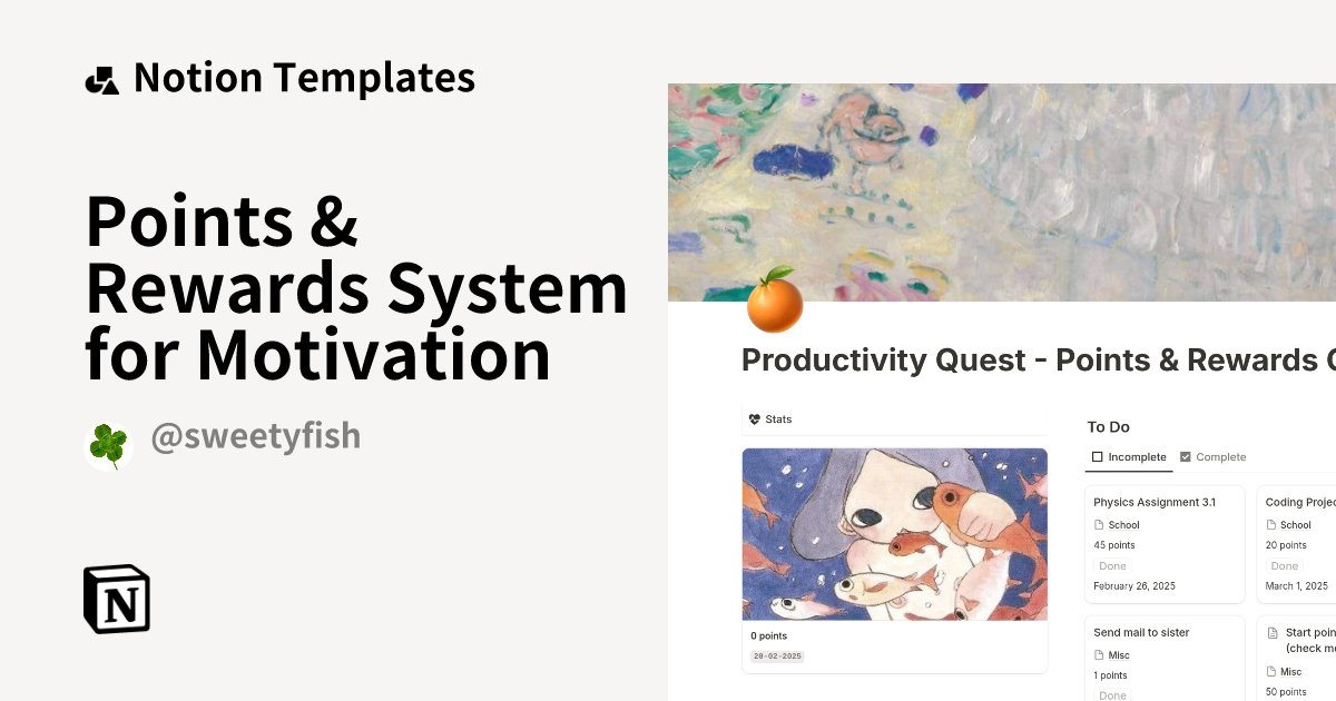 Points & Rewards System for Motivation Template by Moni | Notion Marketplace