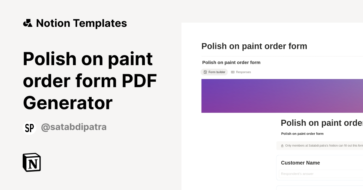 Polish on paint order form PDF Generator Template | Notion Marketplace