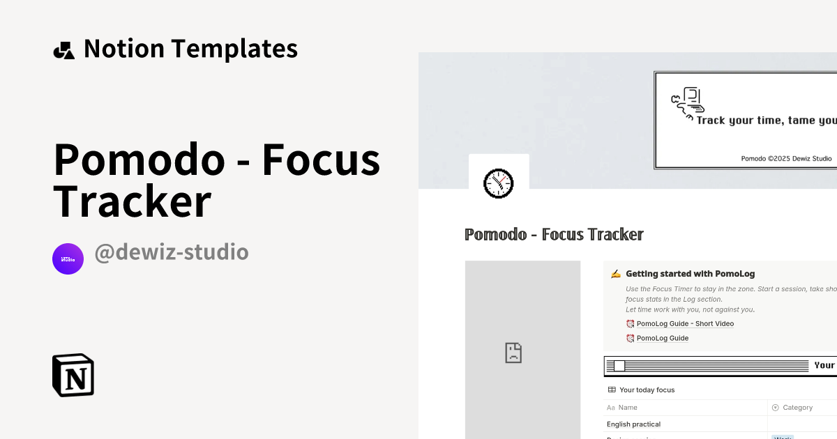 Pomodo - Focus Tracker Template | Notion Marketplace