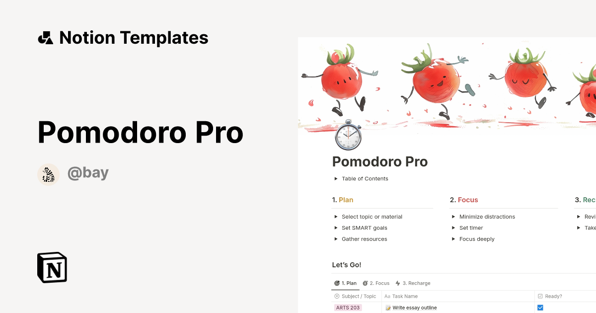 Pomodoro Pro Template | Notion Marketplace