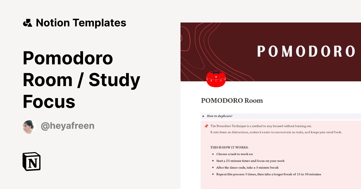 Pomodoro Room / Study Focus Template by Afreen | Notion Marketplace