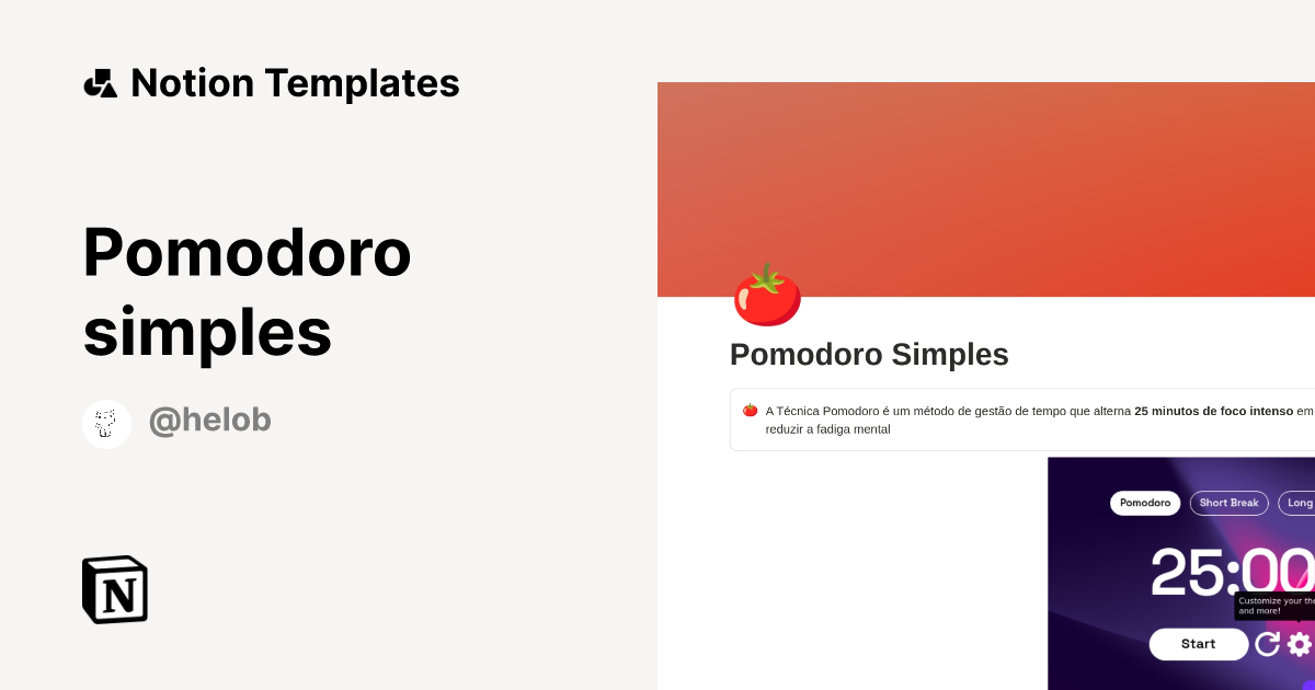 Pomodoro simples Template | Notion Marketplace