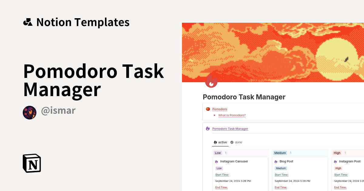 Pomodoro Task Manager Template by ISMAR | Notion Marketplace