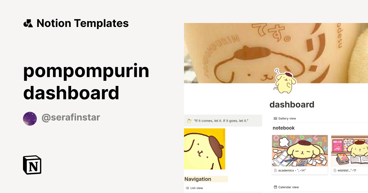 pompompurin dashboard Template by serafinstar | Notion Marketplace