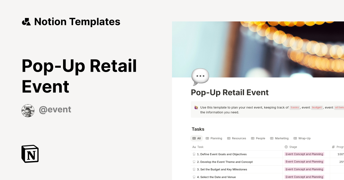 Pop-Up Retail Event Template by Event Planning Checklist | Notion ...