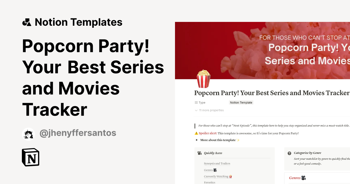 Popcorn Party! Your Best Series and Movies Tracker Template | Notion ...